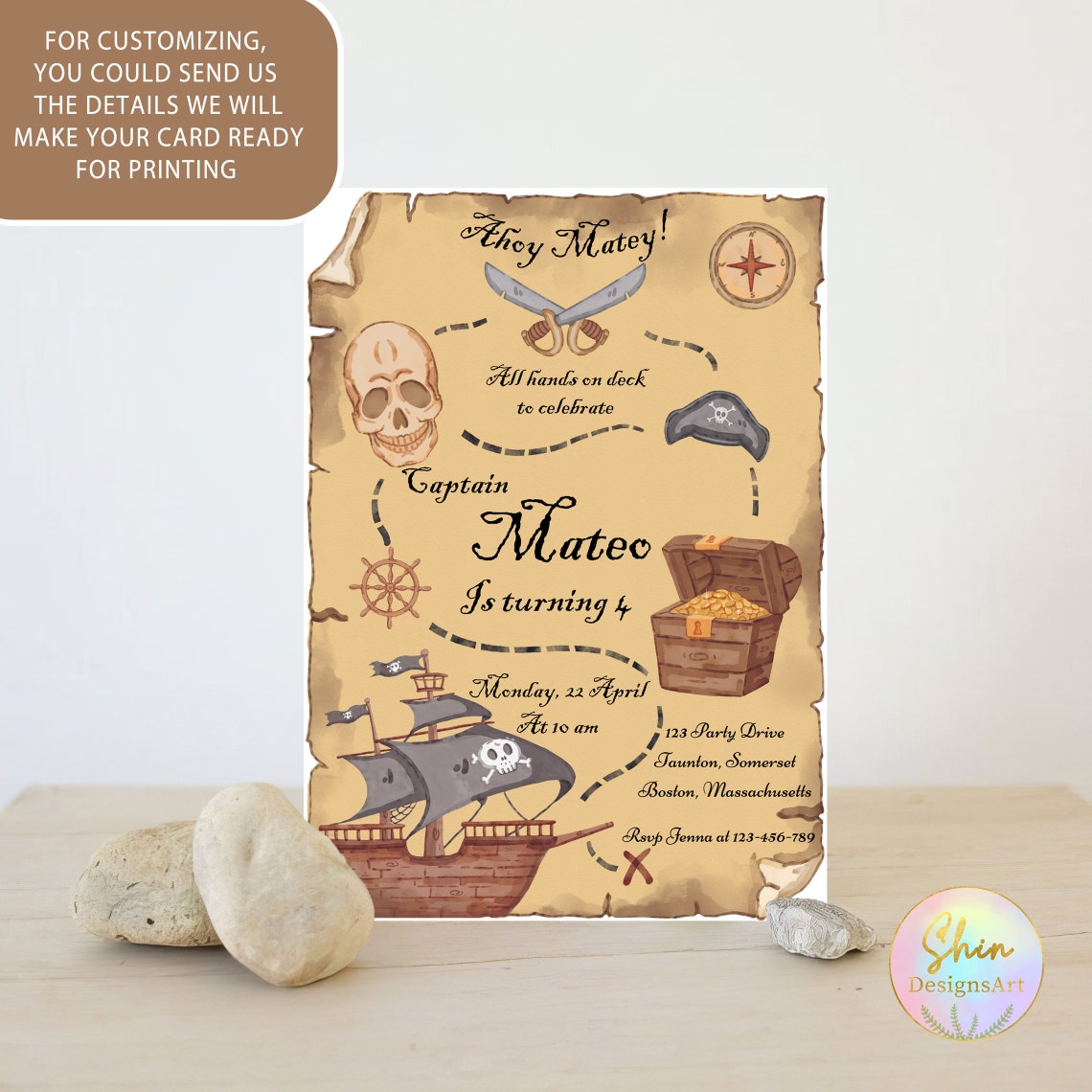 Pirate Birthday Invitation Card, Boy Birthday Pirate Theme, Canva ...