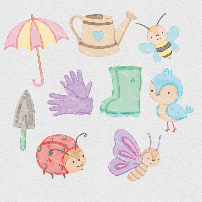 Hello Spring Watercolor Clipart, Floral Spring Art, Watercolor Animals ...