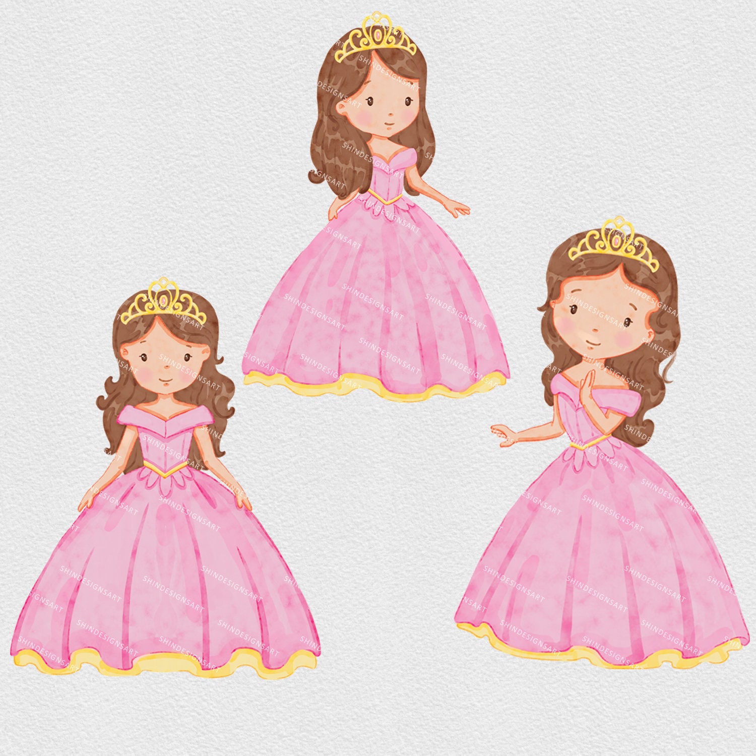 Watercolor Princess Clipart Bundle: Pink Castle Graphics (PNG, Digital ...