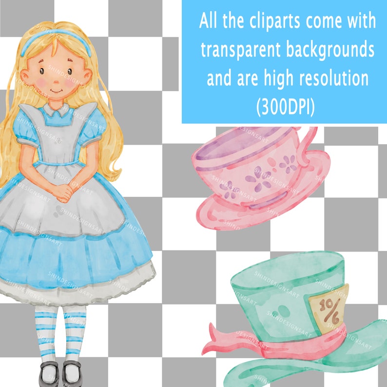 Alice in Wonderland PNG Clipart Bundle, Pastel Color Watercolor Alice's ...
