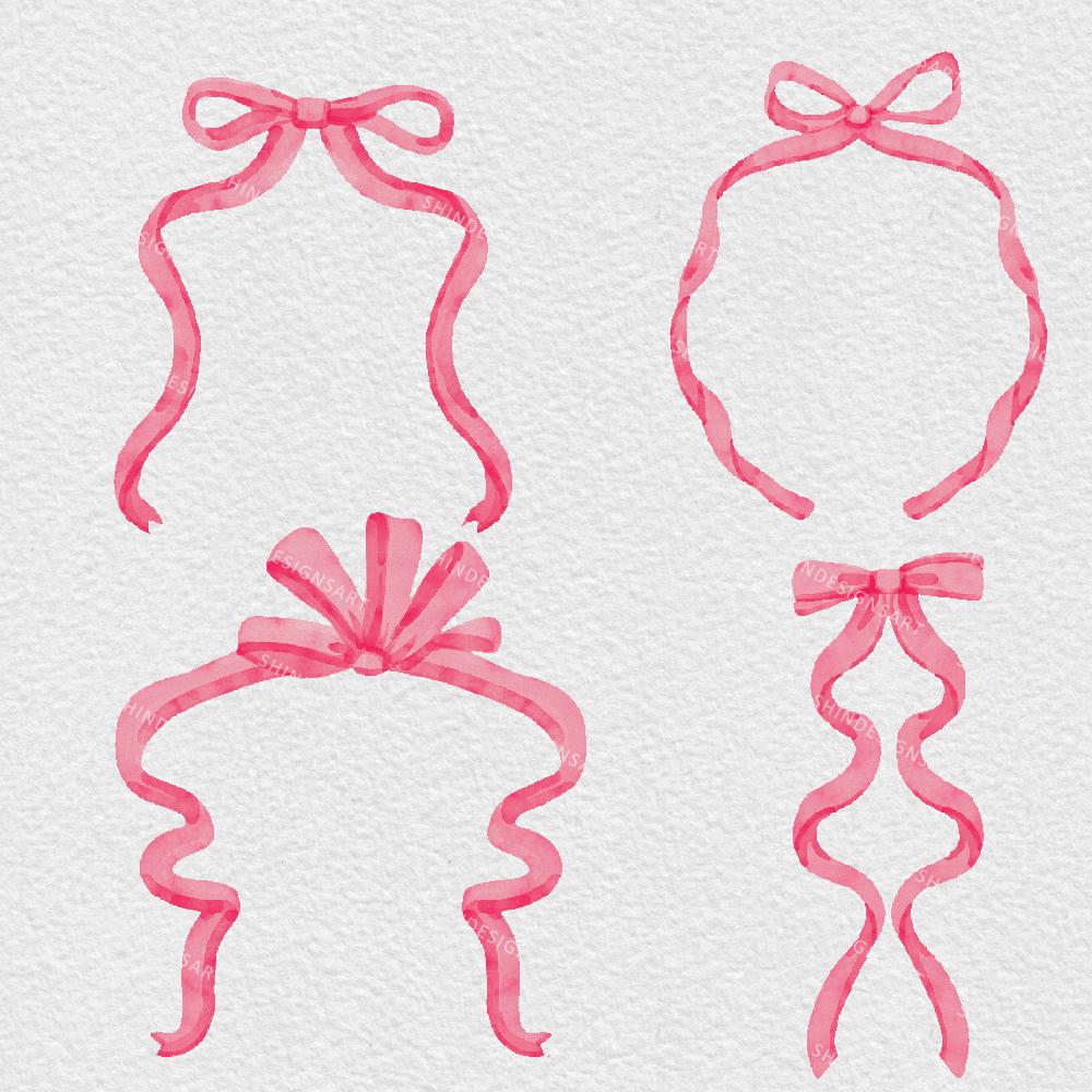 Watercolor Bow Frame Clipart: Hand-drawn Pink Ribbon Banner (PNG ...
