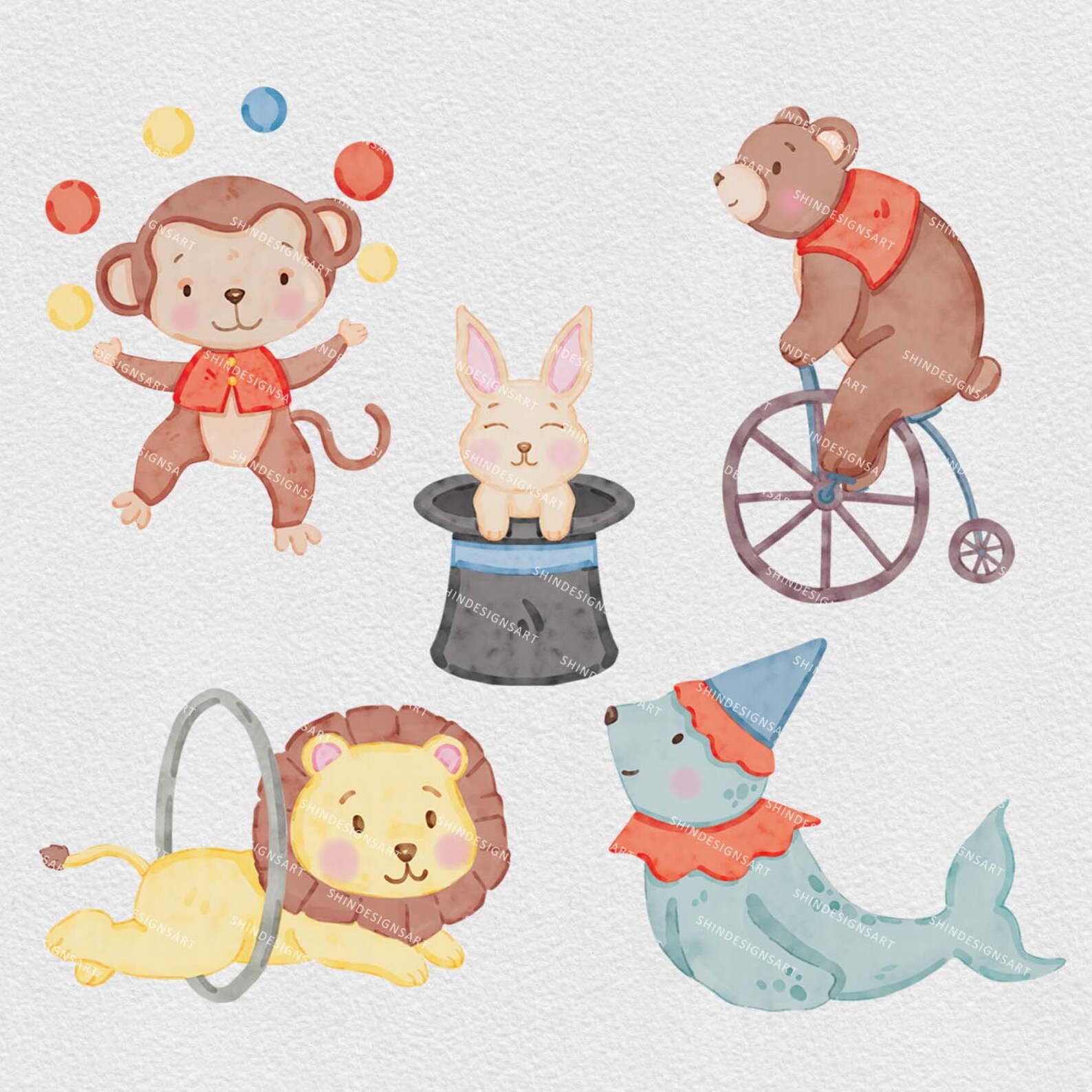 Watercolor Circus Clipart Bundle, Png Circus Animals Clip Art Set ...