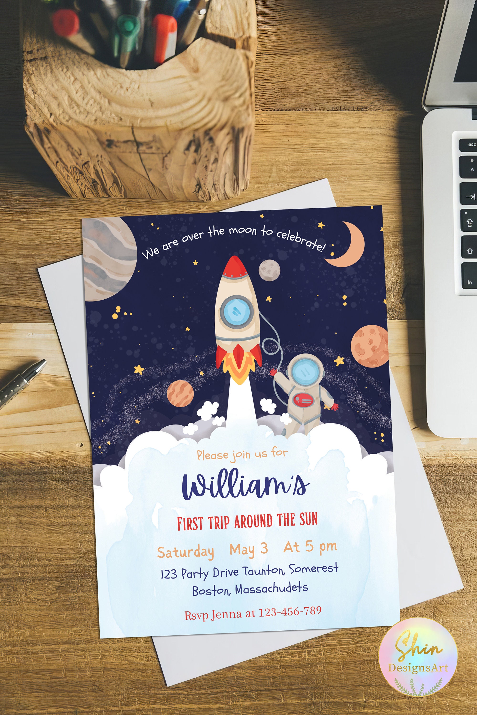 Unique Space Birthday Invitation, Astronaut Birthday Card, Outer Space ...
