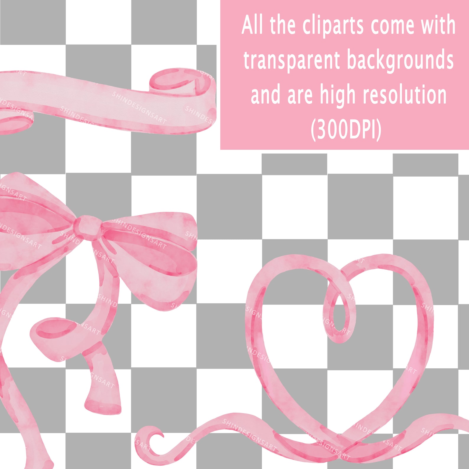 Watercolor Pink Bows & Ribbons Clipart Set (digital Download) - Etsy