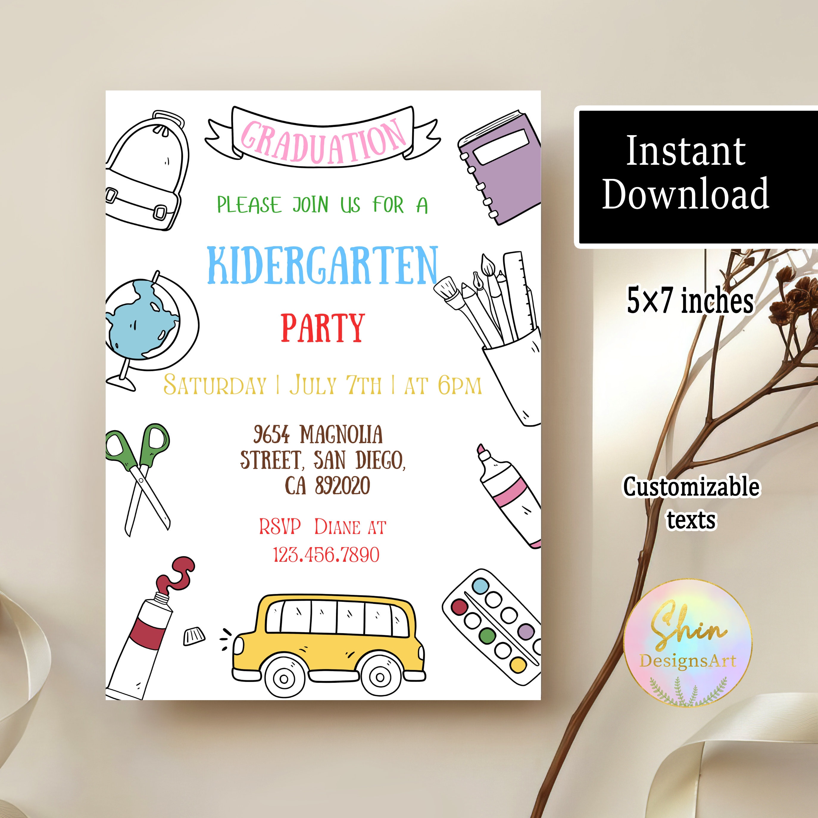 Editable School Party Invitation, Graduation Celebration Invite ...