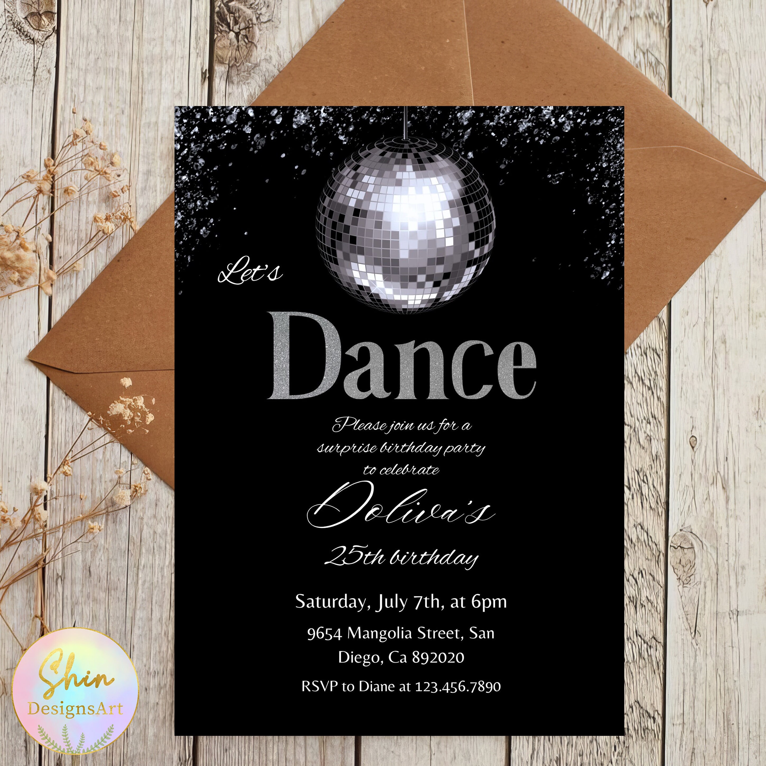 Glitter Dance Party Invitation Card, Minimal Birthday Party Template ...