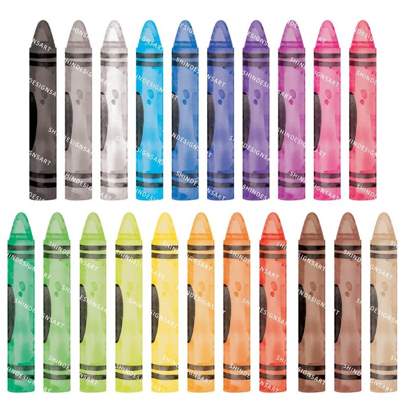 Watercolor Crayons Clipart, Art Supply Png, Graphic Images of Crayon ...