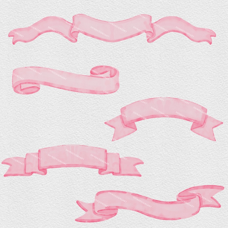Watercolor Pink Bows & Ribbons Clipart Set (digital Download) - Etsy