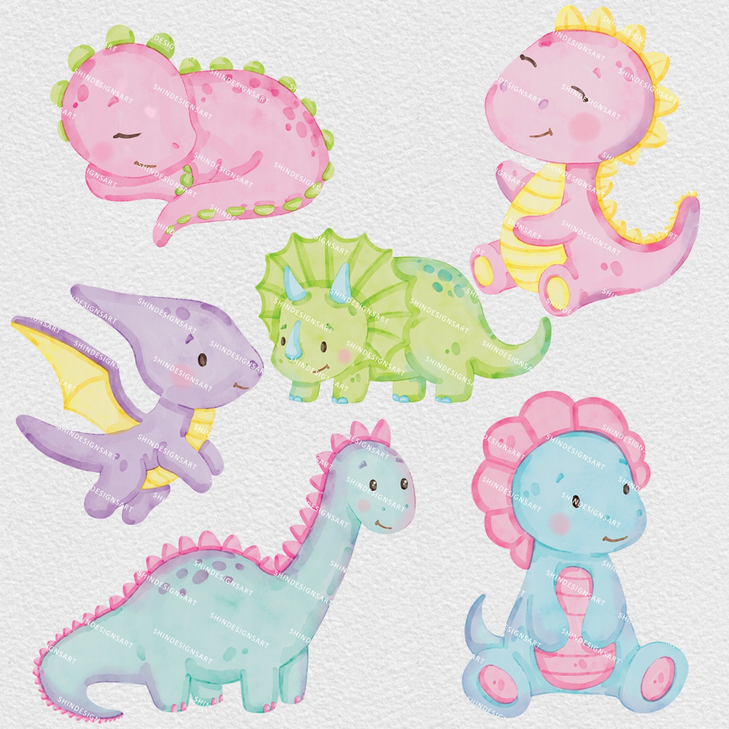 Watercolor Dinosaur Clipart Bundle: Pastel Baby Dino PNG (set of 23) - Etsy