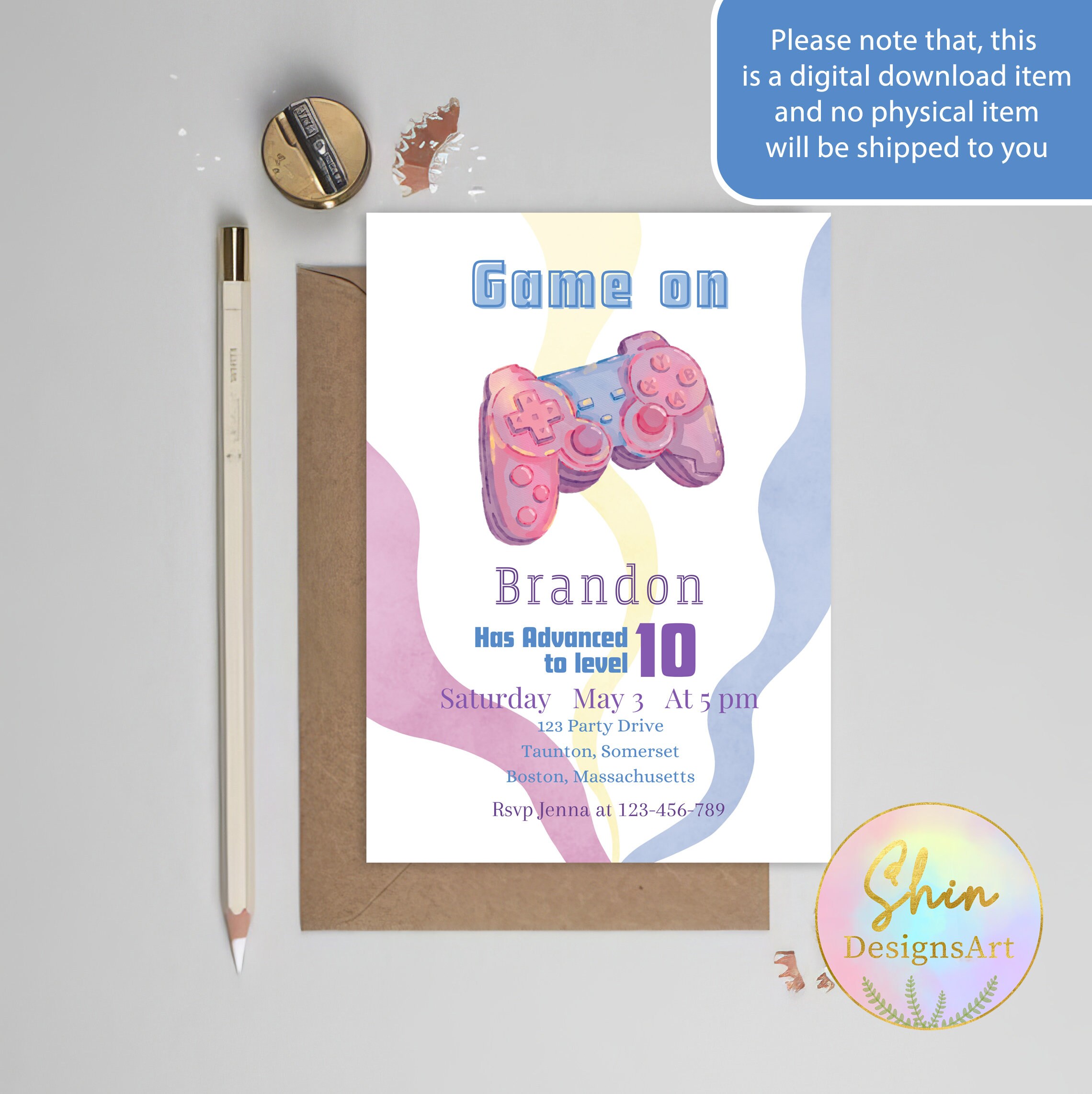 Editable Game on Invitation Card, Video Game Birthday Template, Gaming ...