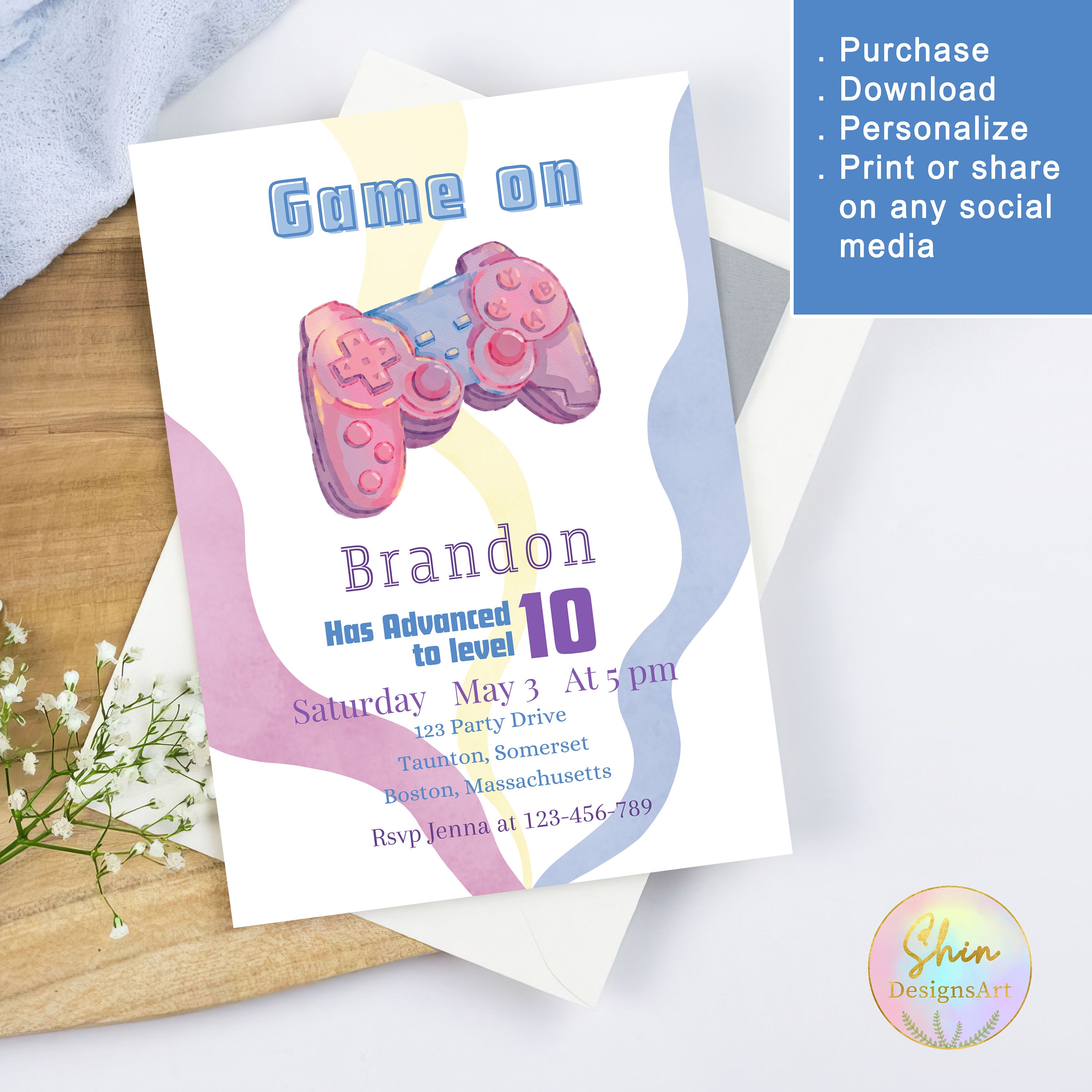 Editable Game on Invitation Card, Video Game Birthday Template, Gaming ...