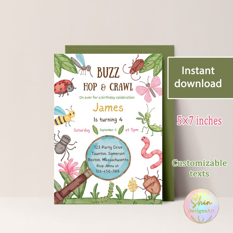 Bug Invitation for Boys, Insect Birthday Party, Out Door Nature ...