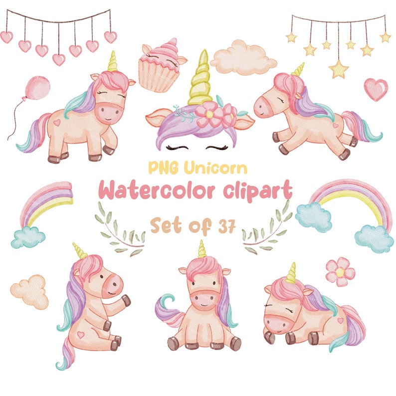 Rainbow Watercolor Unicorn Clipart, Magical PNG Unicorn, Unicorn ...