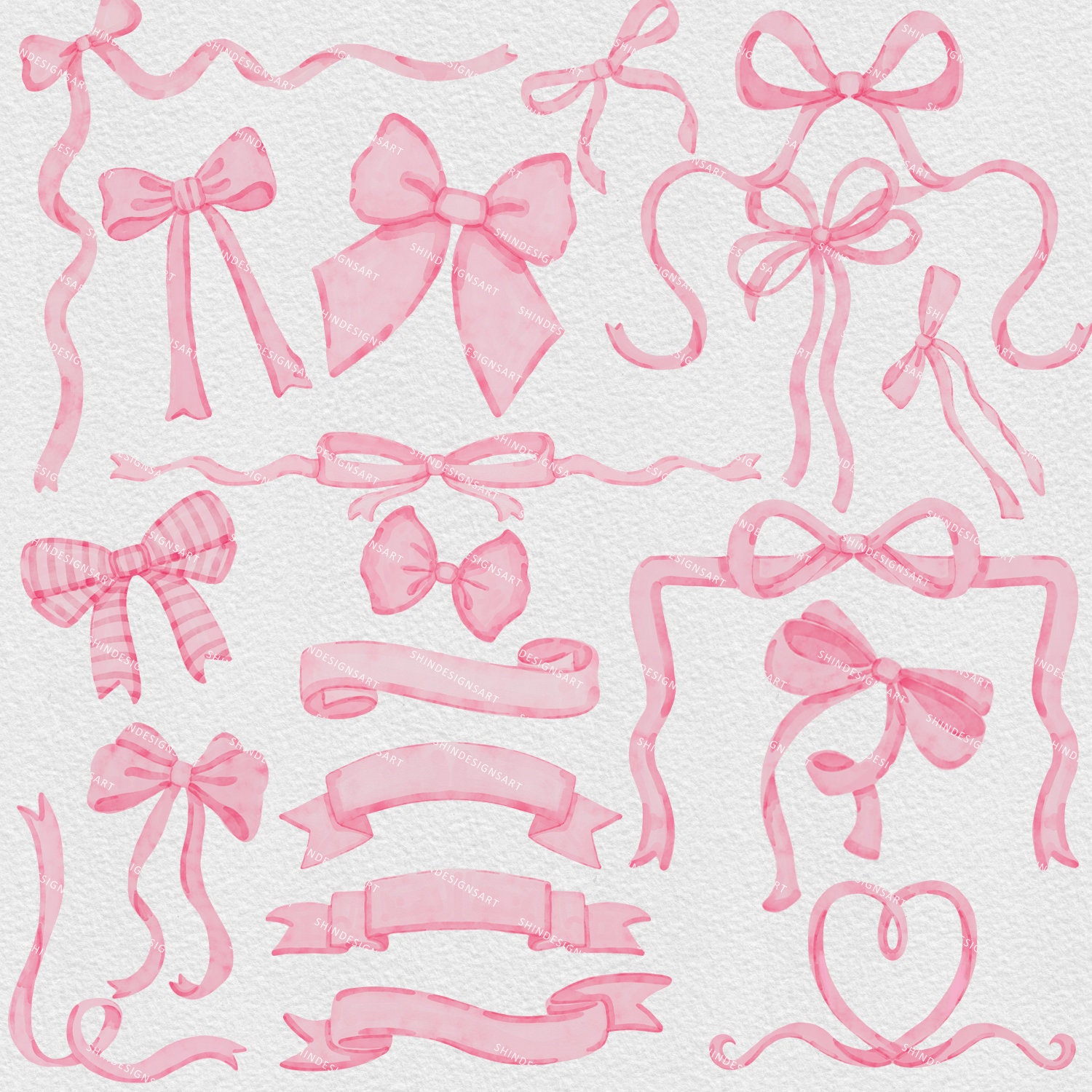 Watercolor Pink Bows & Ribbons Clipart Set (digital Download) - Etsy