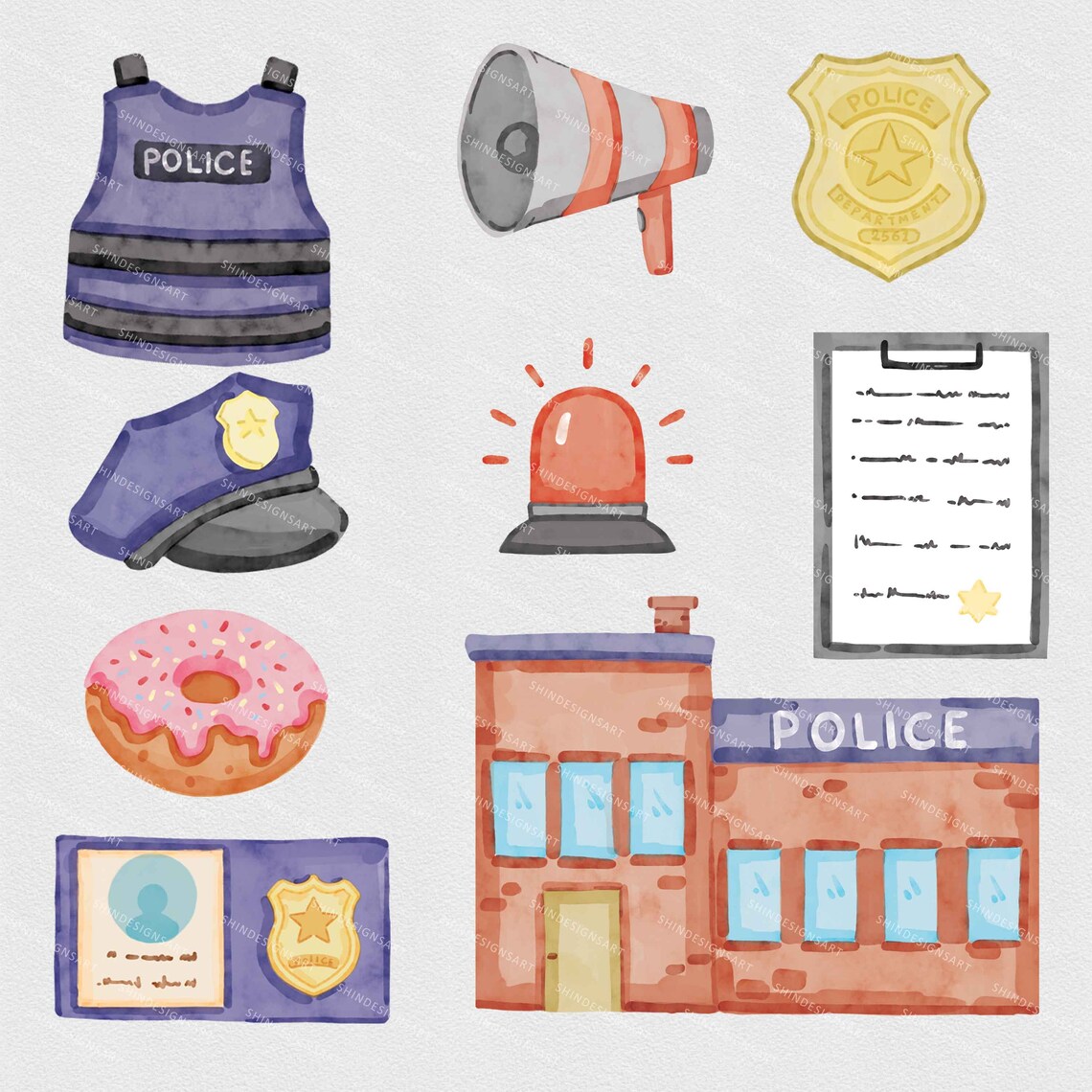 Police Clipart Bundle, Watercolor Theme Policeman Designs, Girl/boy ...