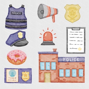 Police Clipart Bundle, Watercolor Theme Policeman Designs, Girl/boy ...