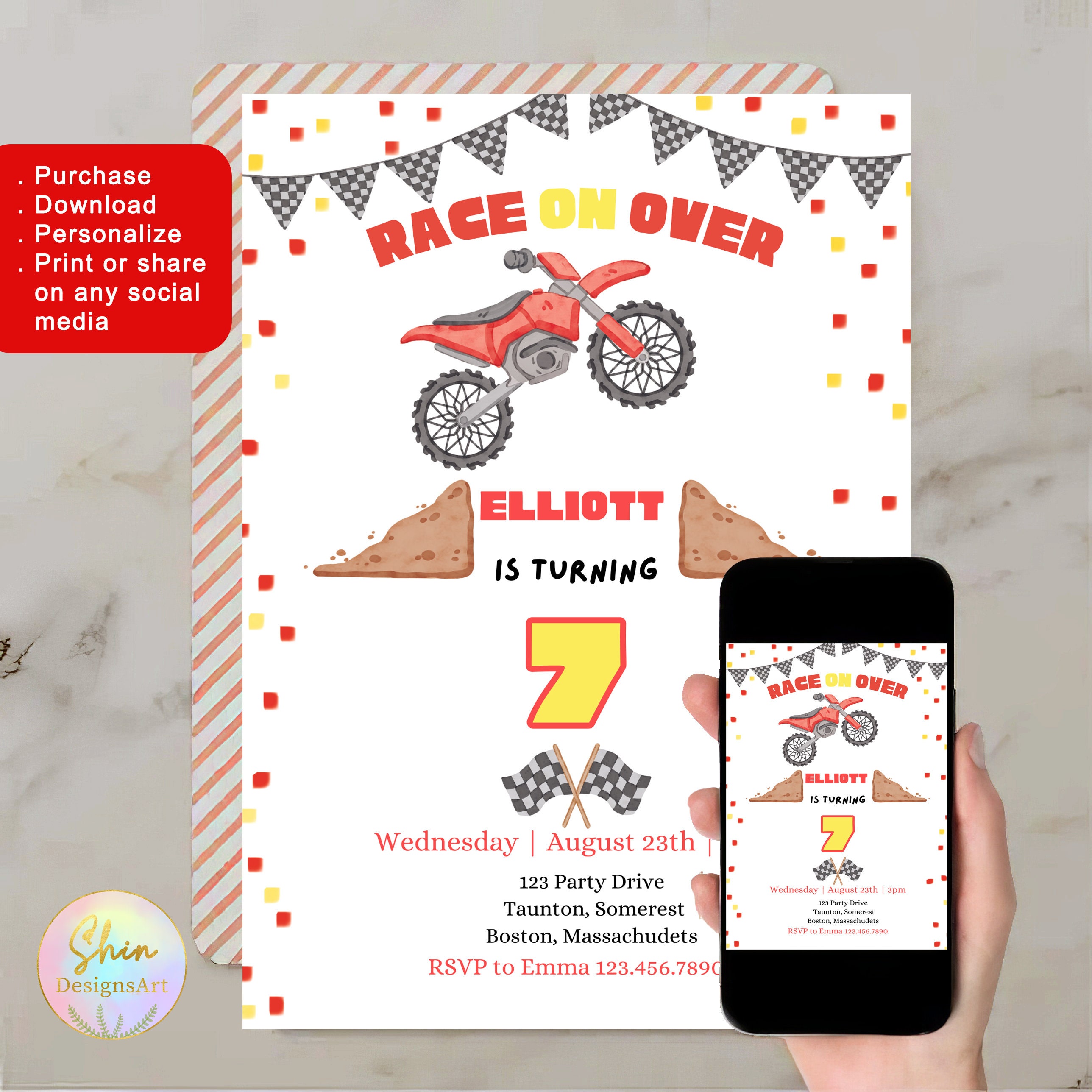 Dirt Bike Birthday Party Invitation, Motocross Off-road Motorbike ...
