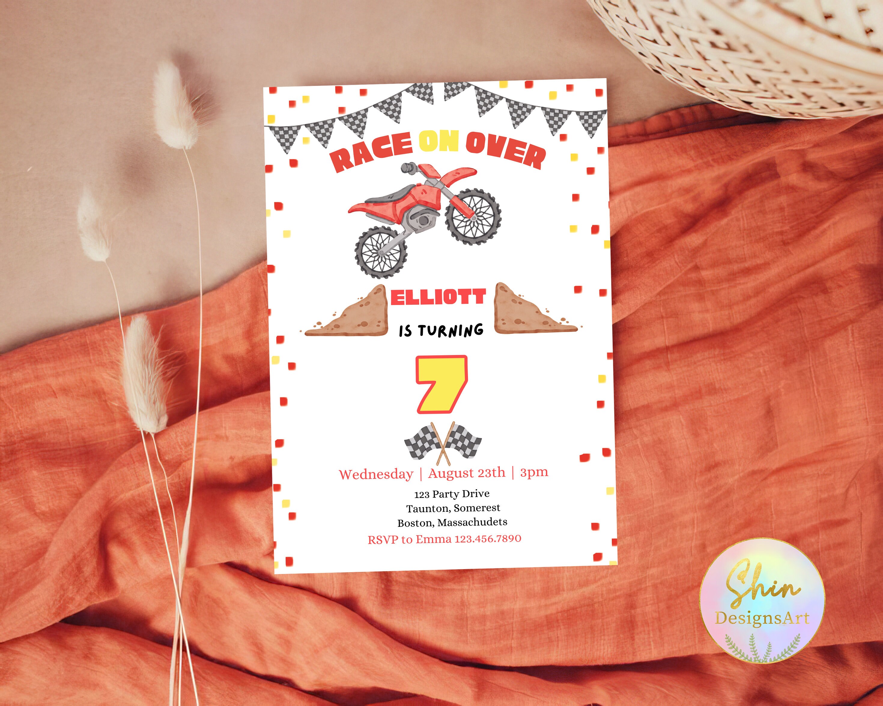 Dirt Bike Birthday Party Invitation, Motocross Off-road Motorbike ...