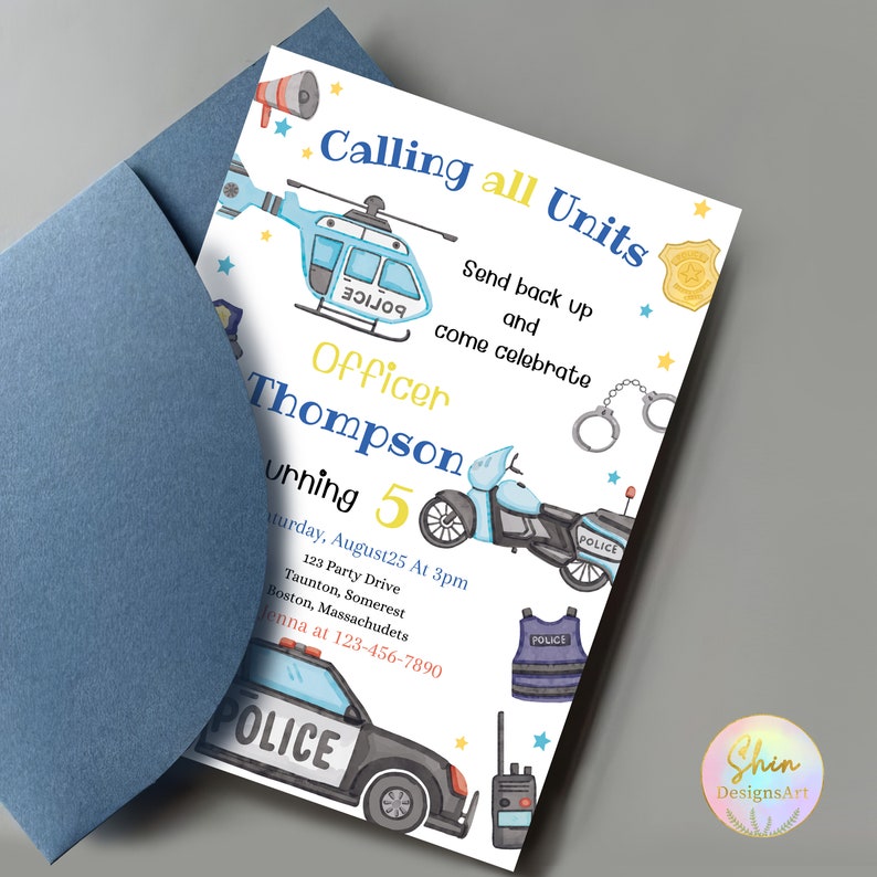 Editable Police Birthday Invitation Card, Canva Police Officer Template ...