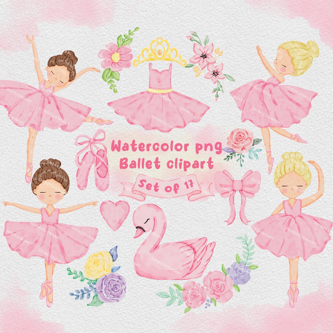 Ballerina Clipart, Cute Pink Clip Art, Watercolor Pink Ballet, Swan ...