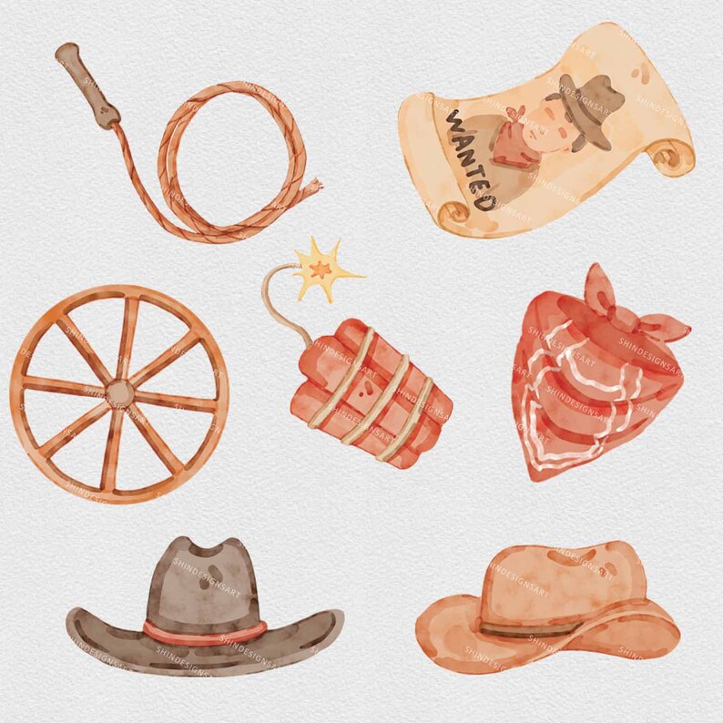 Watercolor Cowboy Clipart, Desert Images, Wild West Illustrations ...