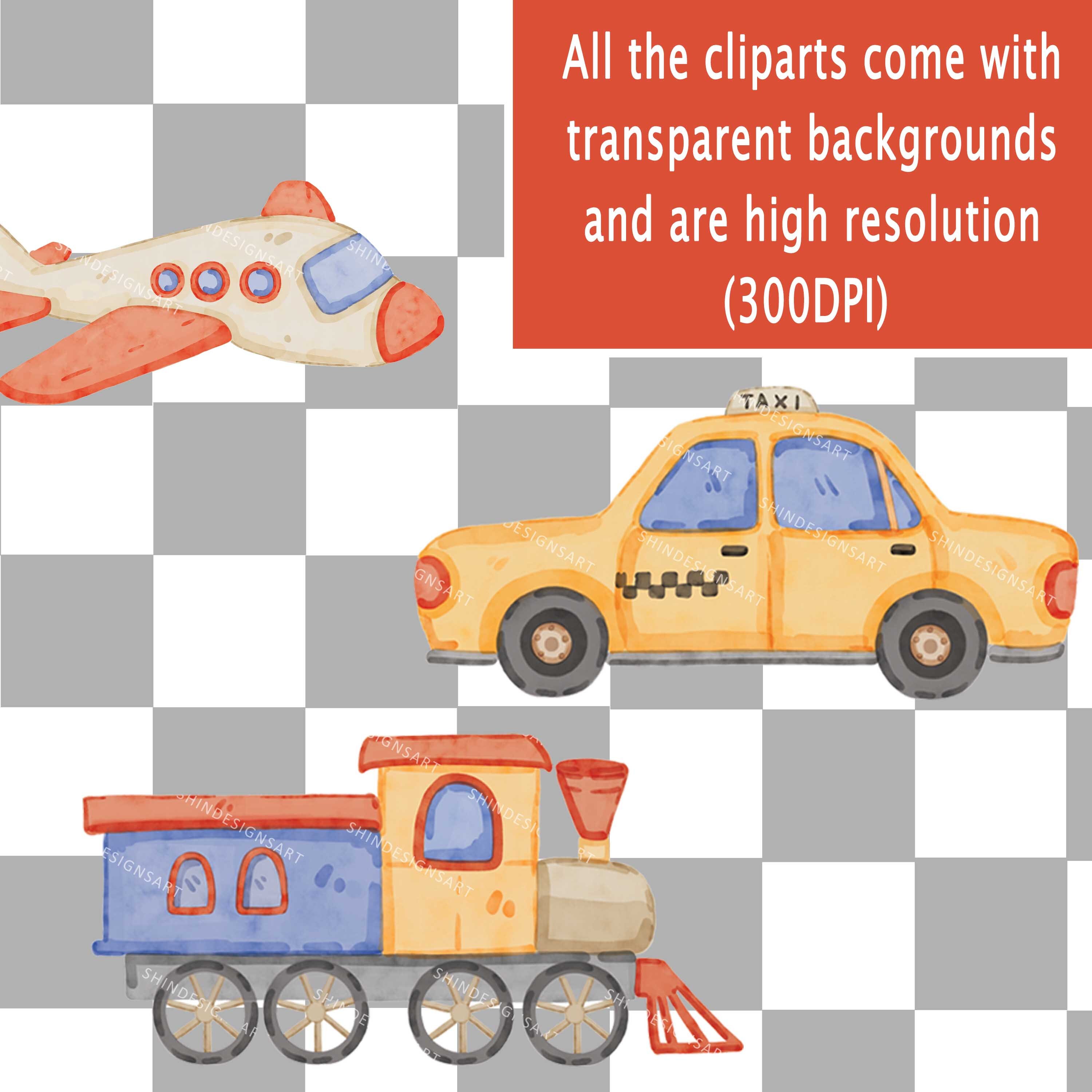 Watercolor Transportation Clipart: PNG Vehicle Graphics (digital ...