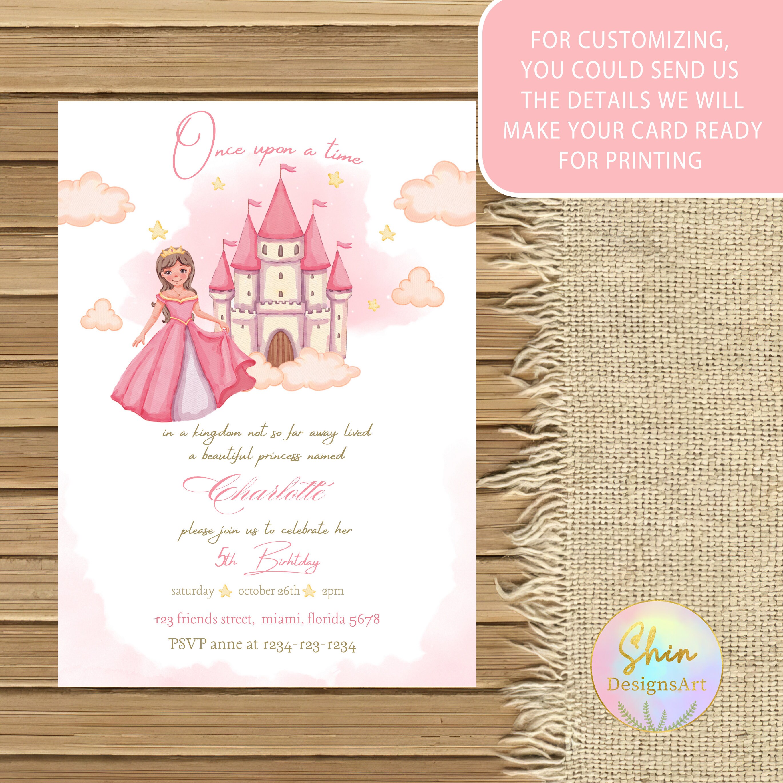 Princess Castle Birthday Invitation: Pink 5th Birthday Party (PDF ...