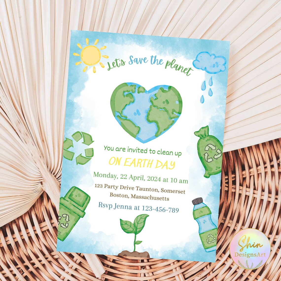 Watercolor Earth Day Invitation: Customizable Template (5x7 Inches ...