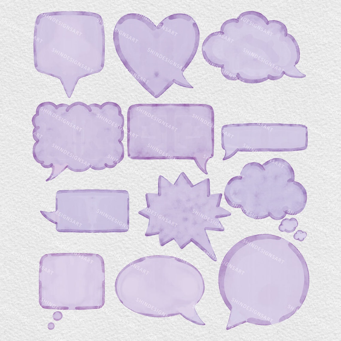 Watercolor Speech Bubbles Clipart: Hand-drawn PNG Graphics (digital ...