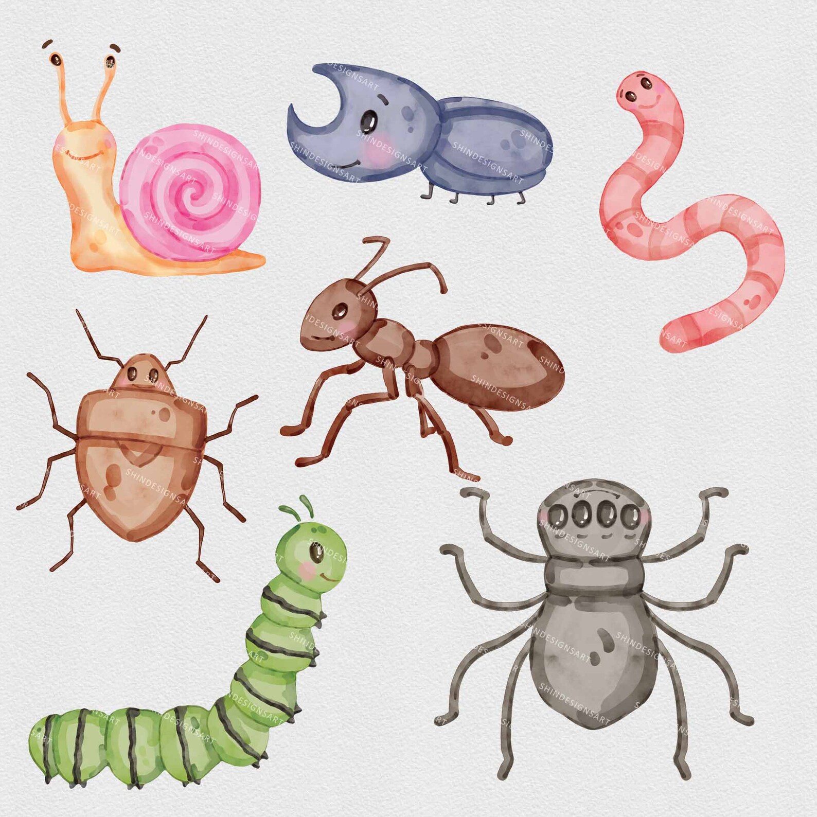 Watercolor Garden Bugs Clipart Bundle, Cue Little Insects Designs ...