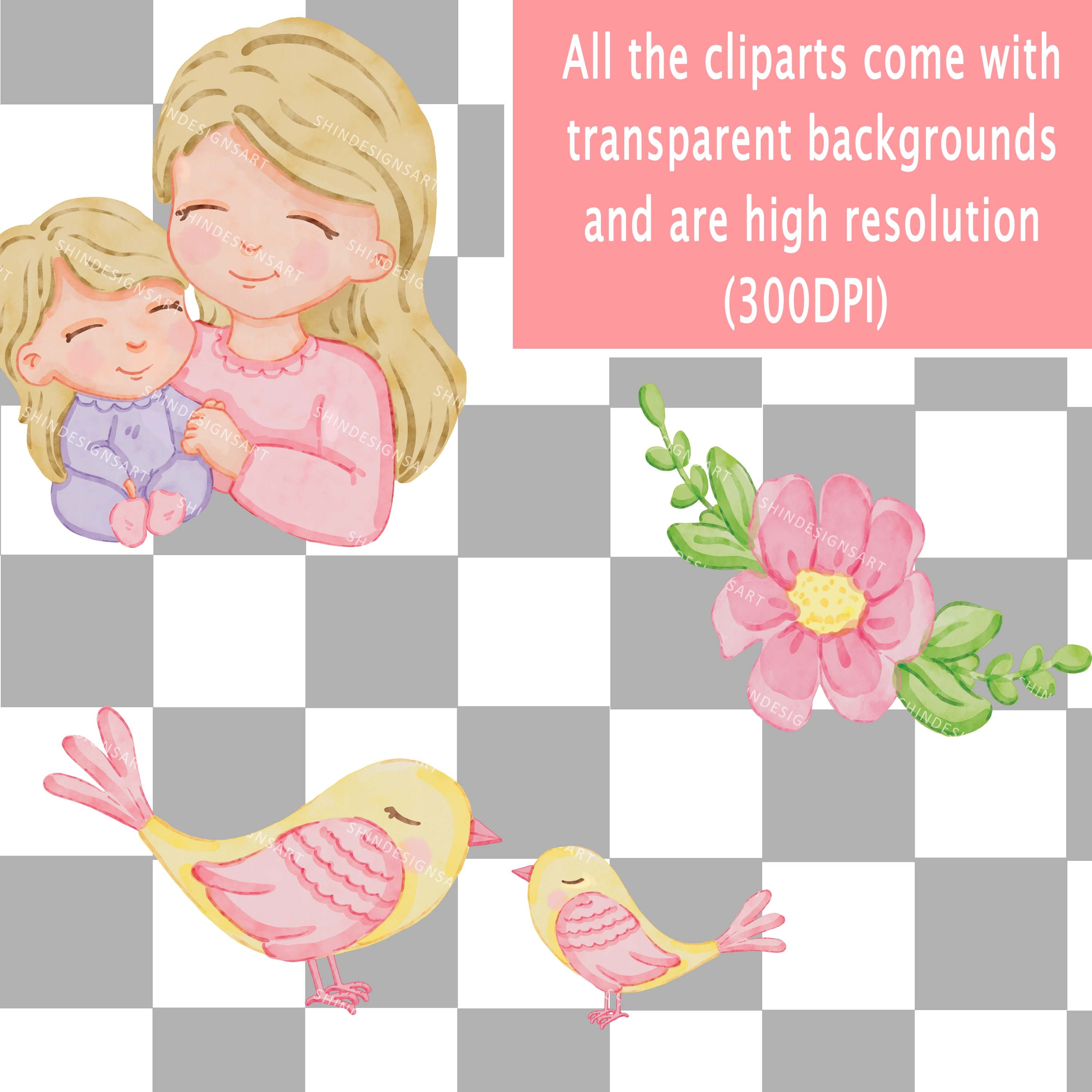 Watercolor Mother's Day Clipart: Mom and Child Illustrations (PNG ...