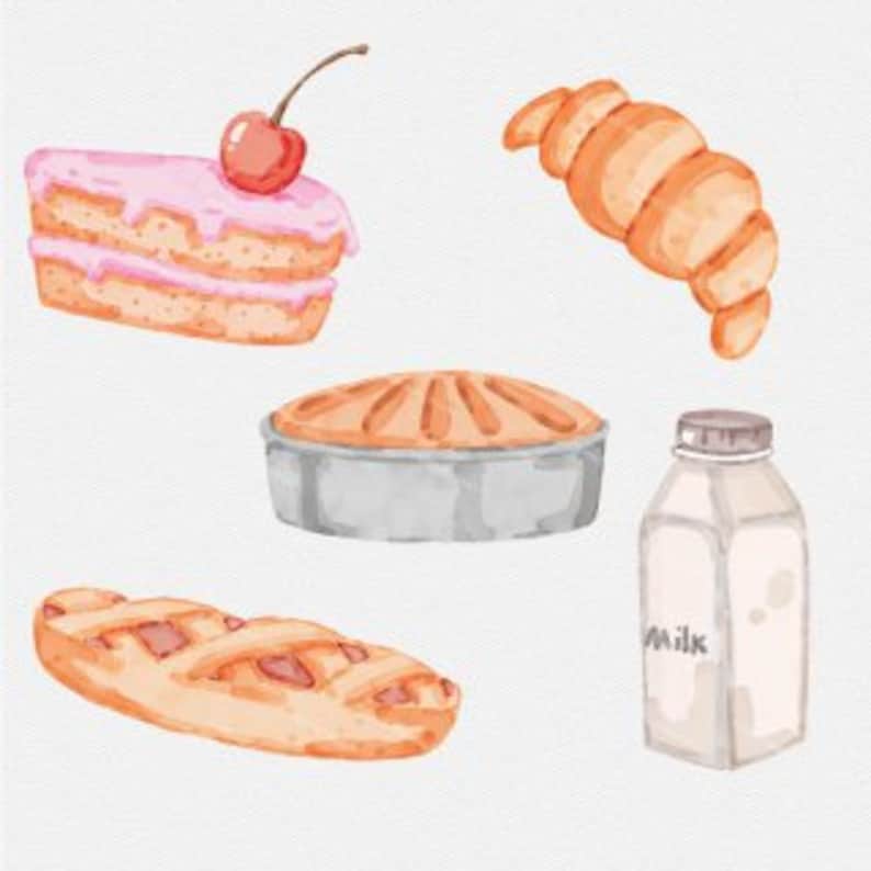 Watercolor Bakery Cooking Cliparts, PNG Baking Kitchen Bundle, Global ...