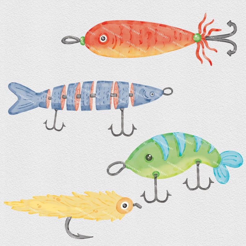 Watercolor Fly-fishing Clipart, Fishing Lures Clip Art Scrapbooking Fly ...
