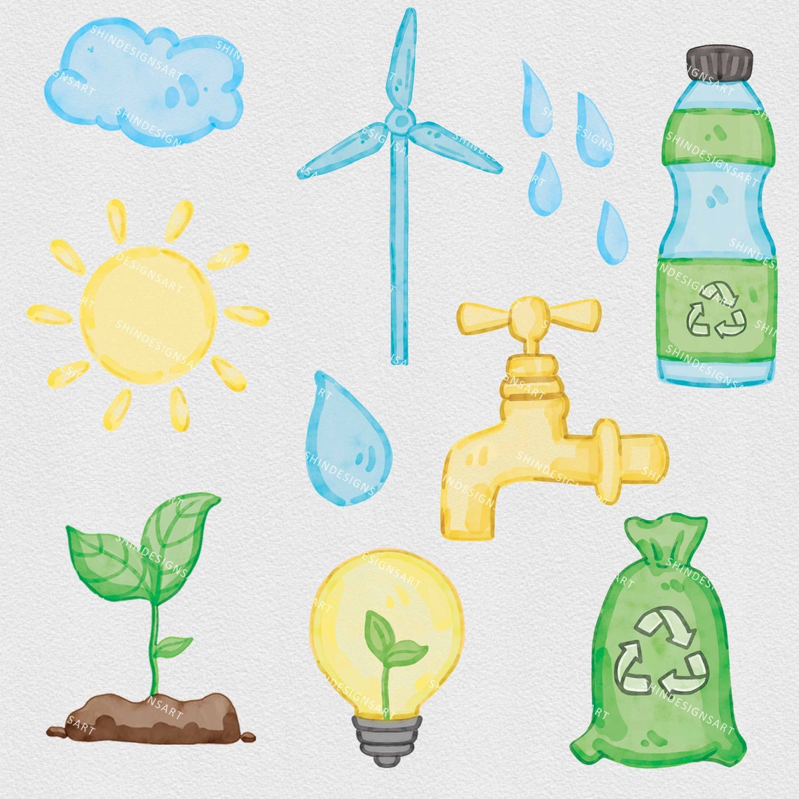 Earth Day Clipart Bundle, Transparent Background Images, Watercolor ...
