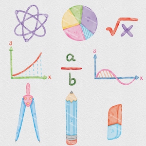 Watercolor Math Clipart Bundle, Math School Clip Art, School Supplies ...