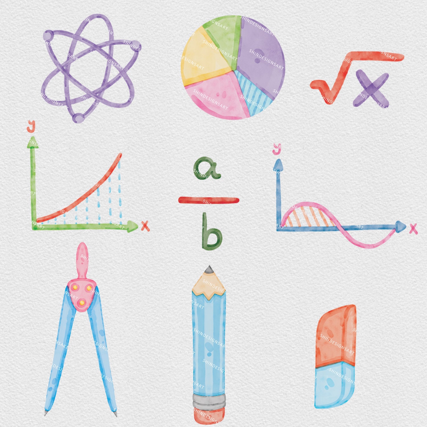 Watercolor Math Clipart Bundle, Math School Clip Art, School Supplies ...