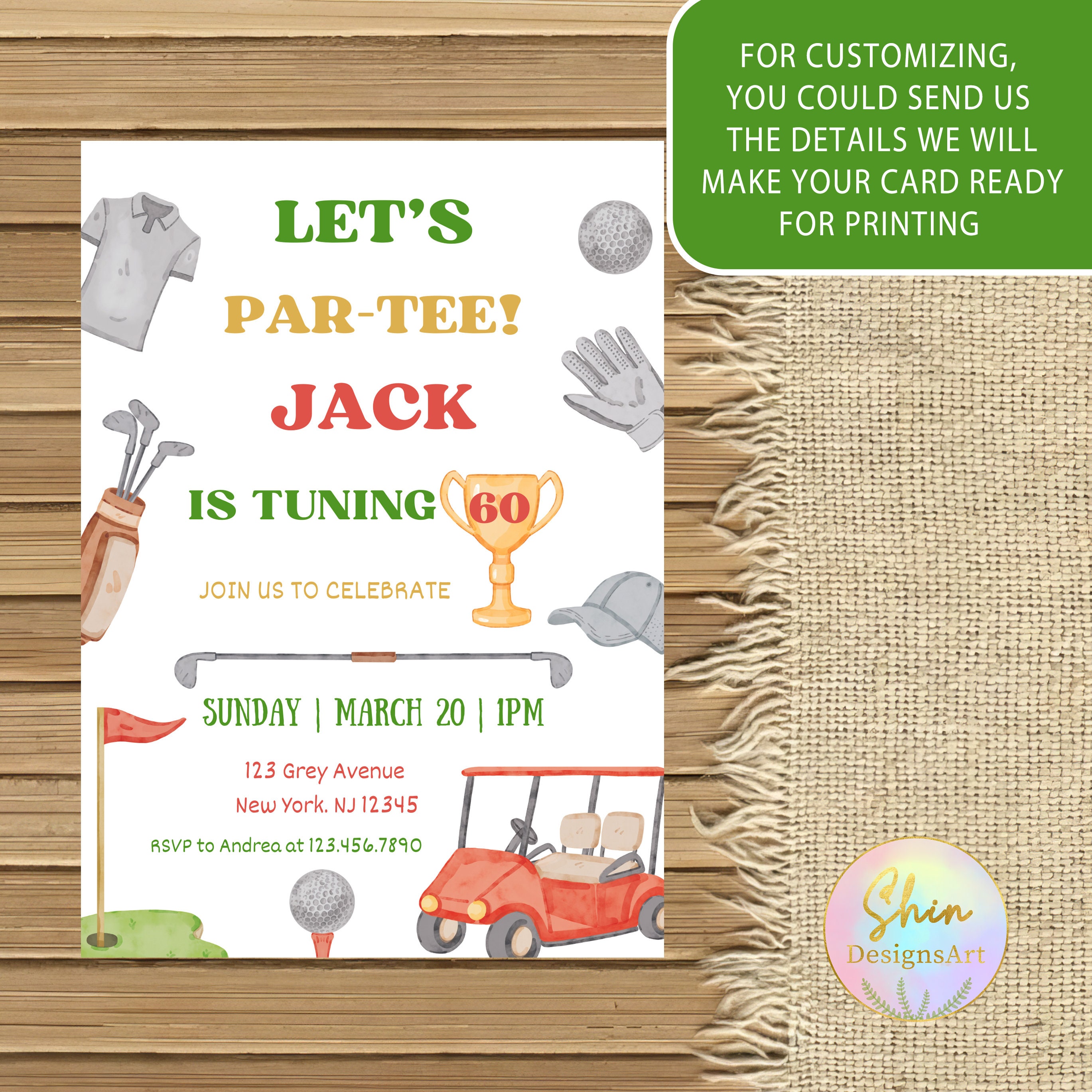 Golf Birthday Invitation, Mini Golf Invite, Adult Birthday Party, Green ...