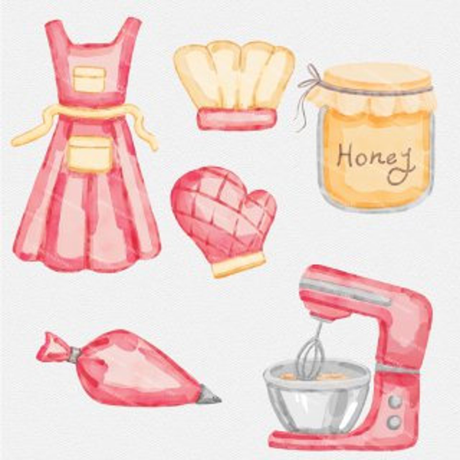 Watercolor Bakery Clipart Set: Cooking Tools PNG Bundle (digital ...