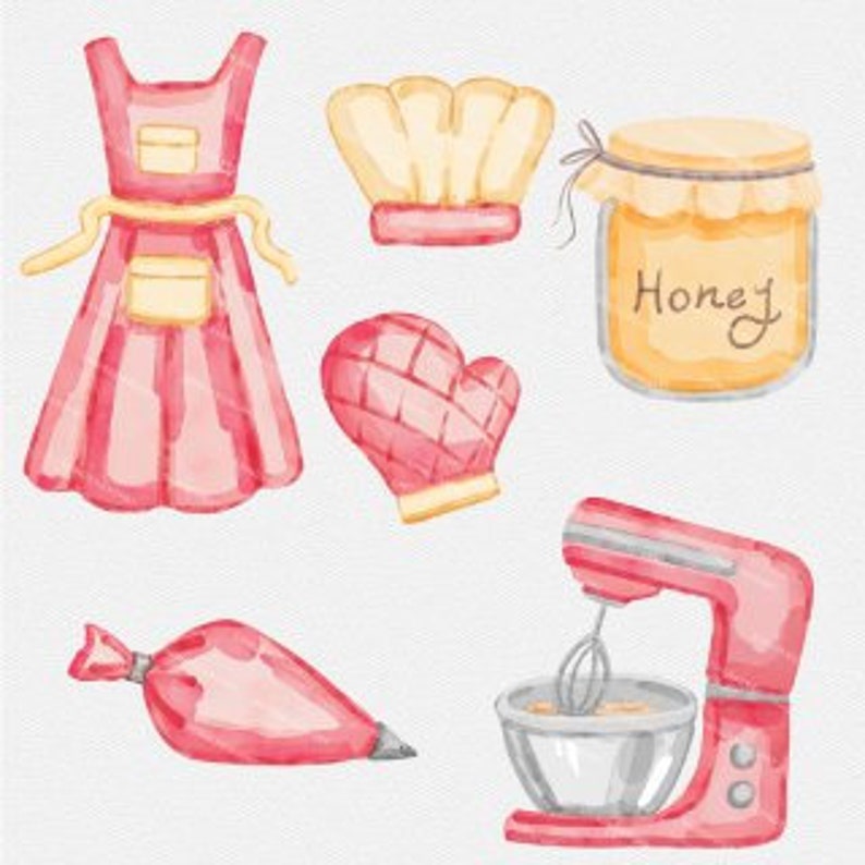 Watercolor Bakery Clipart Set: Cooking Tools PNG Bundle (digital ...