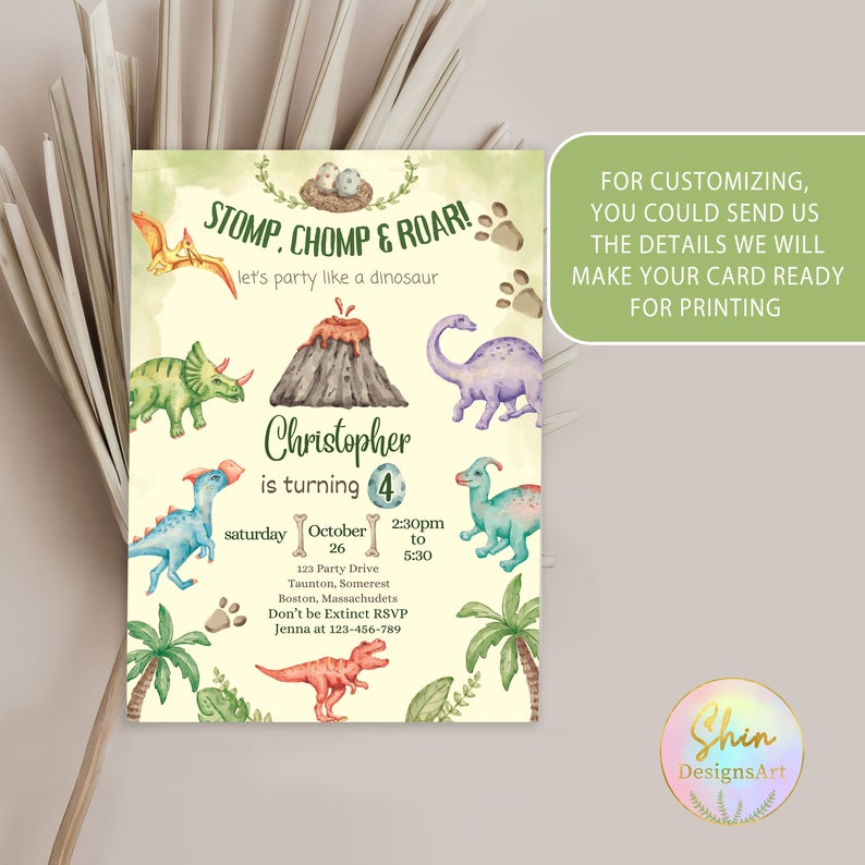 Editable Dinosaur Birthday Invitation, T-rex Invitation Template, Stomp ...
