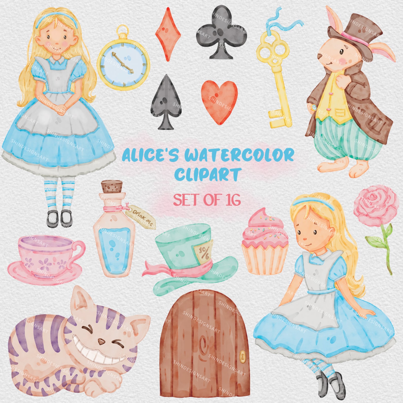 Alice in Wonderland PNG Clipart Bundle, Pastel Color Watercolor Alice's ...