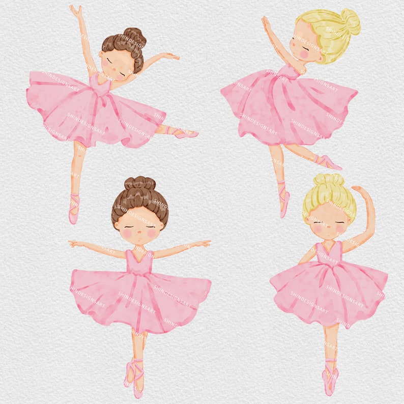 Ballerina Clipart, Cute Pink Clip Art, Watercolor Pink Ballet, Swan ...
