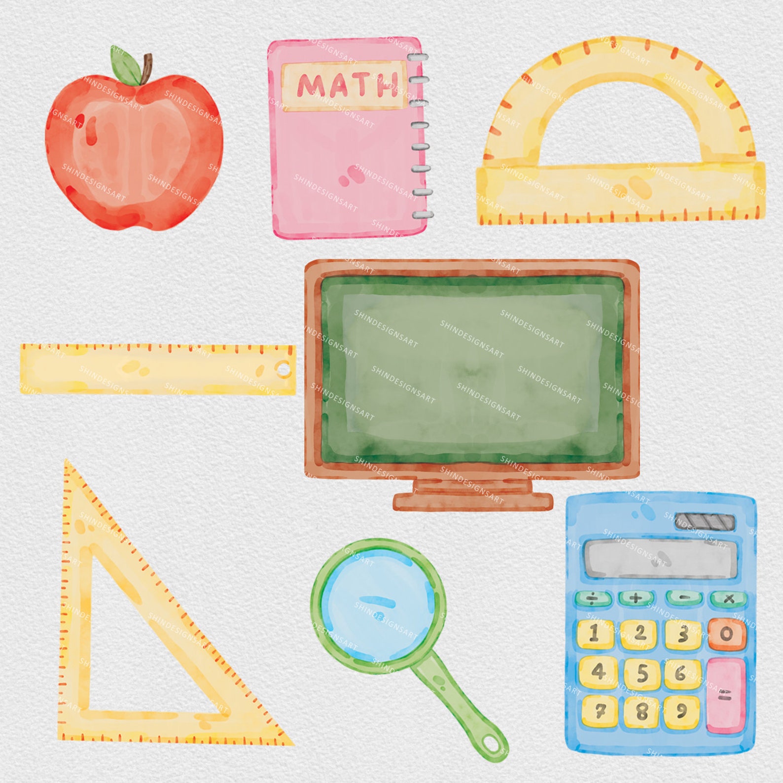 Watercolor Math Clipart Bundle, Math School Clip Art, School Supplies ...
