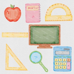 Watercolor Math Clipart Bundle, Math School Clip Art, School Supplies ...