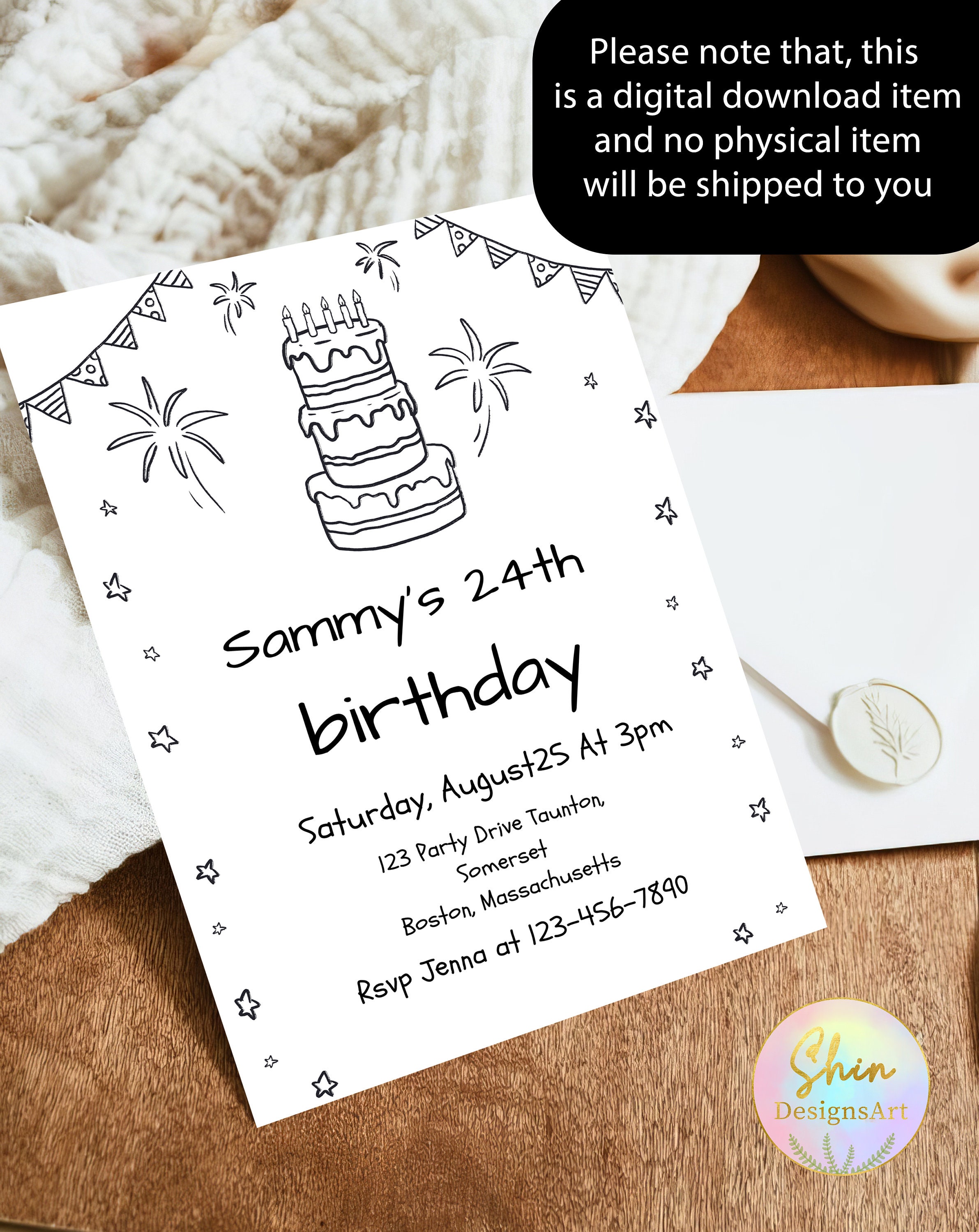 Doodle Birthday Invitation Template, Cake Party Invitation, Quirky ...