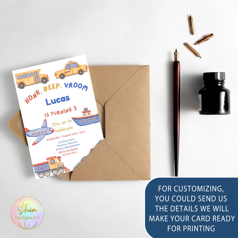 Editable Transportation Birthday Invitation, Kids Vehicle Party Invite ...