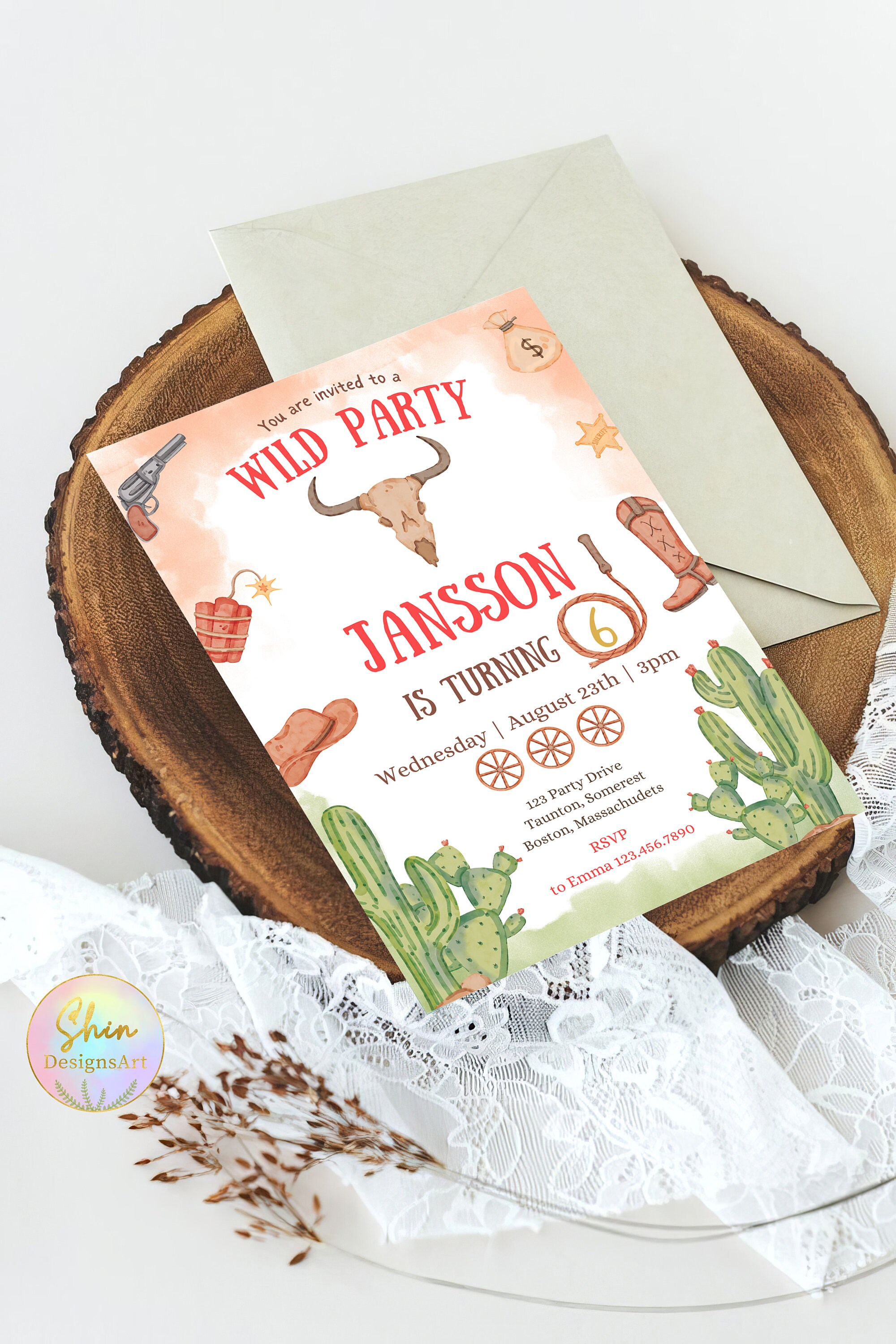 Editable Cowboy Invitation Card, Redo Birthday Template, Wild West ...