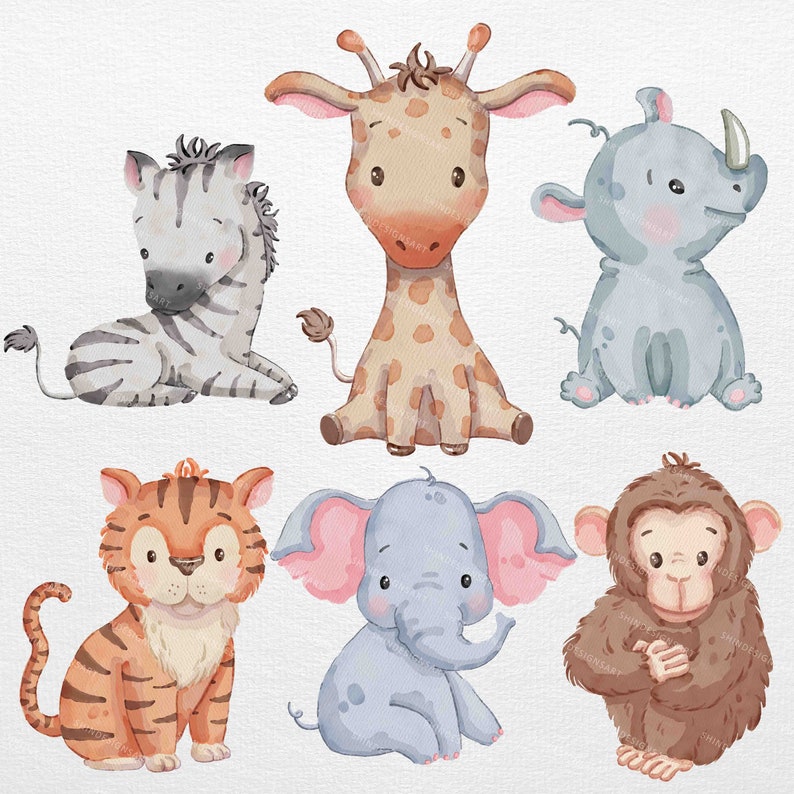 PNG Safari Baby Animals Clipart, Monkey, Zebra, Giraffe, Tiger ...