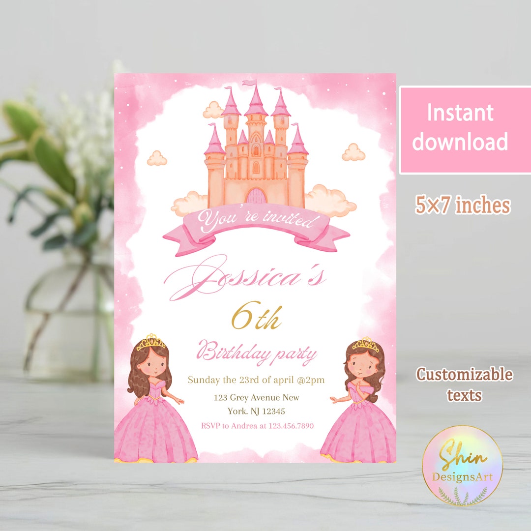 Editable Princess Birthday Invitation Template, Little Princess Castle ...