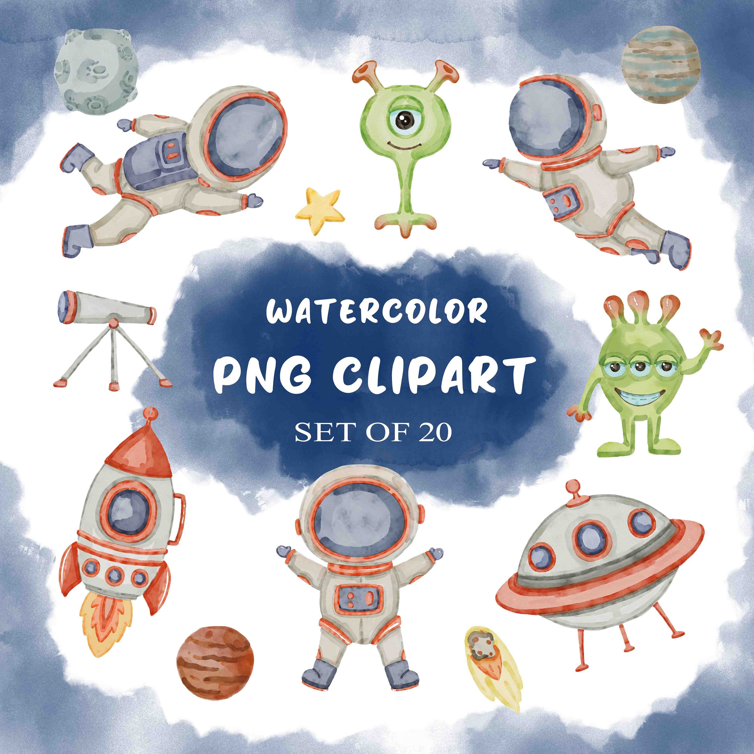 Watercolor Space Clipart Bundle, Cute Astronaut Nursery, Outer Space ...